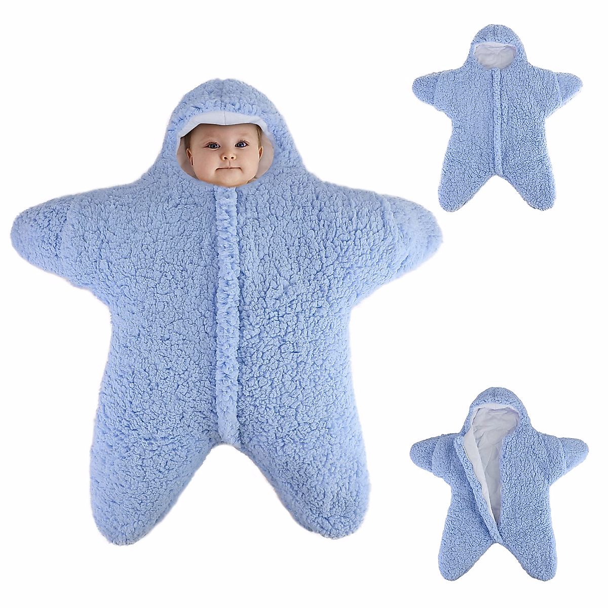 Unisex Baby Wearable Sleeping Bag Cashmere Cotton Starfish Fleece Newborn Wrap Blanket Sack Dibiao Breathable Bag Sleeper for 0-6 Months Baby Boys Girls (vlight Blue)