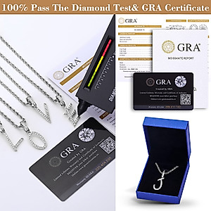 Big Bling Moissanite Initial Necklace for Women Lab Created Diamond Custom Letter Pendant Iced Out Hip Hop Jewelry Personalized Name Necklace 18K White Gold Plated Sterling Silver,Tennis Chain/ Rope Chain/ Cuban Link,16 inch to 24 inch Length Silver W