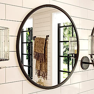 Growsun 28'' Black Round Mirror for Bathroom, Circle Bathroom Mirror for Wall, Entryway Living Room with Metal Frame for Home Decor