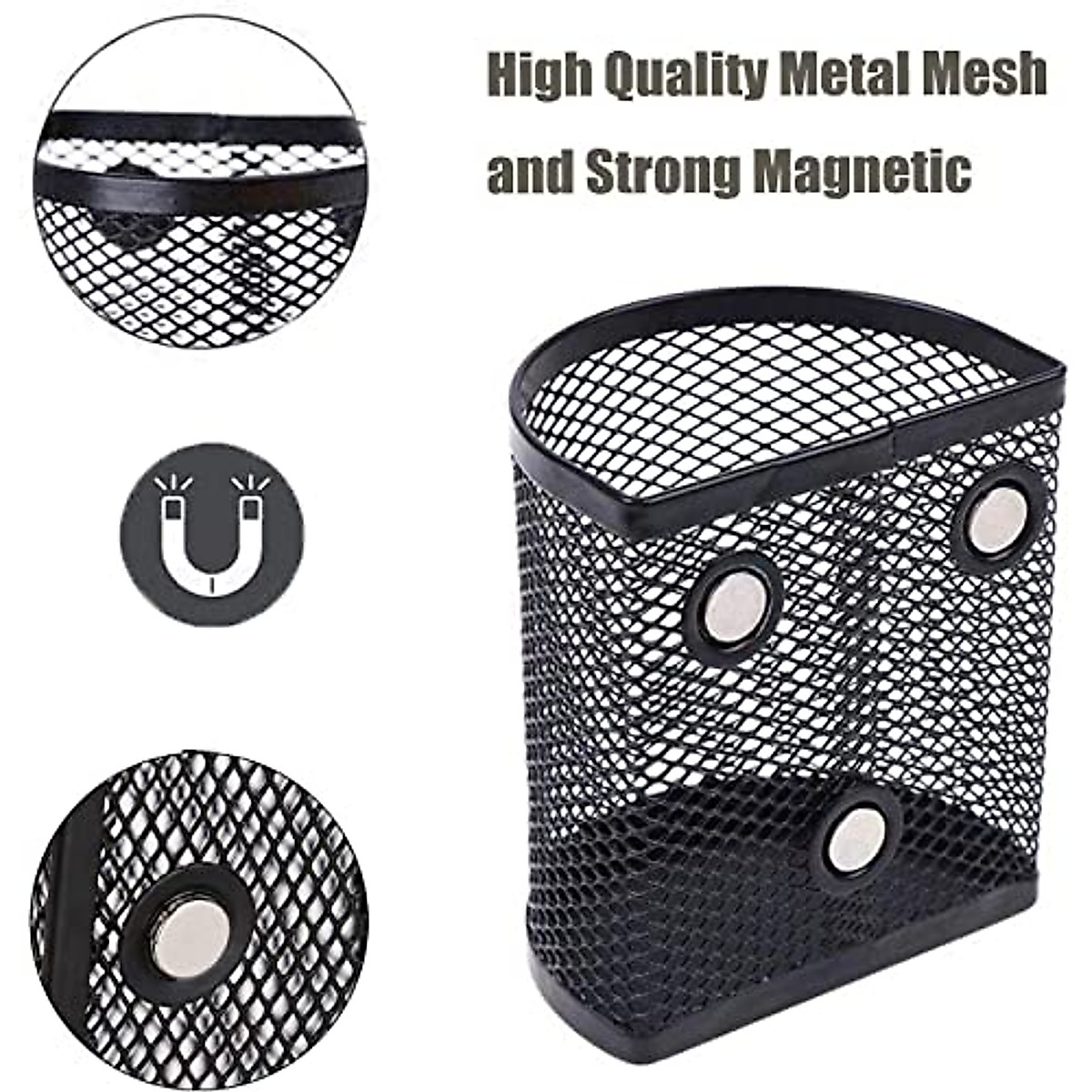 Vetoo 2 Pack Magnetic Pencil Holder,Magnetic Marker Holder,Mesh Storage Basket Organizer with Extra Strong Magnet,Mesh Pen Holder for Refrigerator,Whiteboard,Locker Accessories,Office Supplies