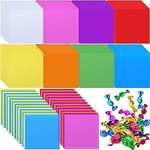Harloon 400 Pcs Cellophane Sheets Christmas Gifts 8 Colored Cellophane Wrap 7.5 x 7.5 Inches Cello Sheets Cellophane Paper Transparent Paper for DIY Arts Crafts Decoration