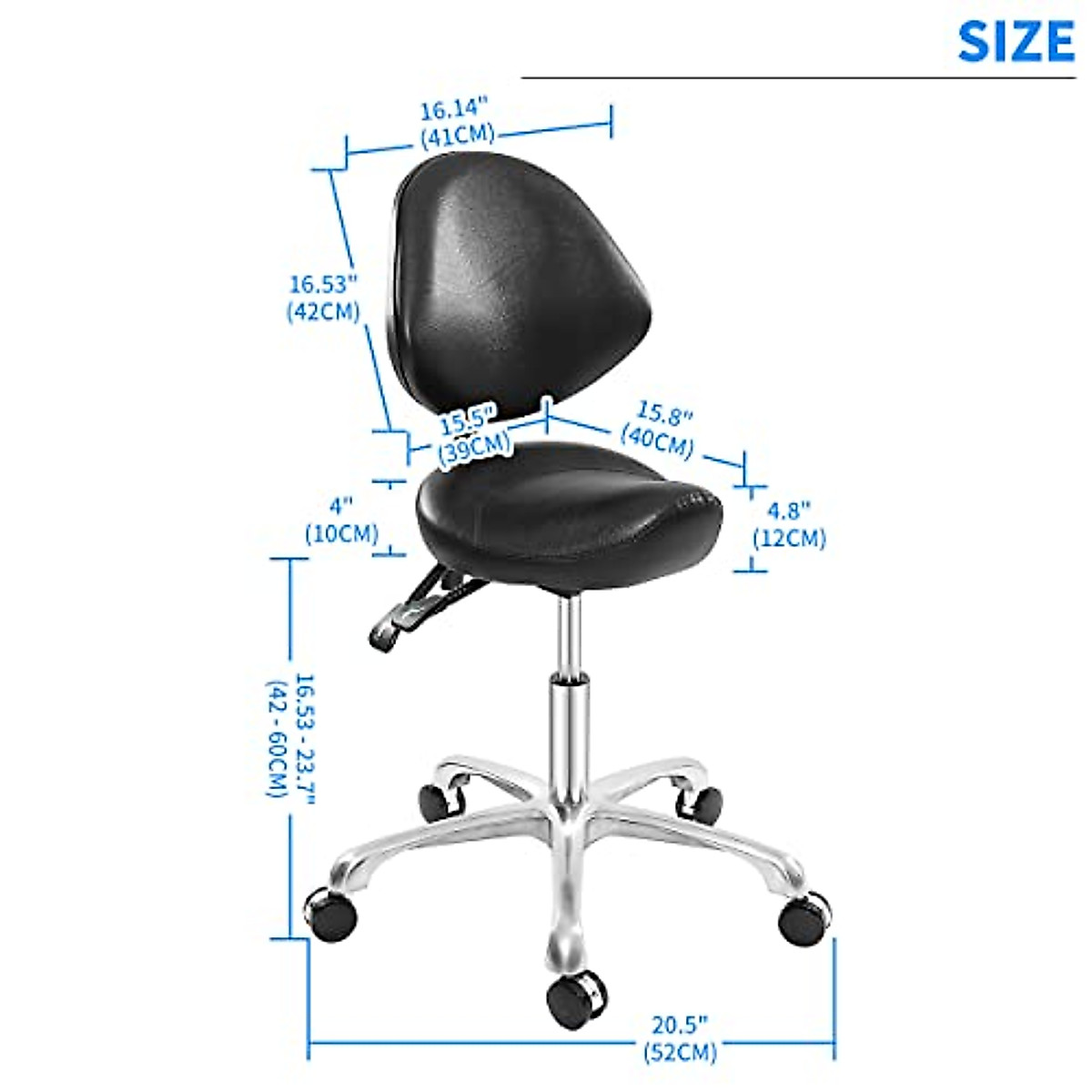 ajorah Adjustable Saddle Chair Stool with Back Rest,Heavy Duty Ergonomic Stool Chair for Laboratory, Clinic, Salon, Manicure,Tattoo (Black, with Backrest)