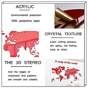 WINDIR 3D World Map Wall Stickers Decor Murals DIY Decal Silver 71x40 inch, Acrylic Office Wall Art Decor Bedroom Living Room TV Wall (Silver: 180x100 cm)