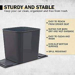 HAUSSIMPLE Car Trash Can – 1.4 Gallon Leakproof Garbage Bin for Cars, Trucks & SUVs, Large Capacity Automotive Waste Container with Anti-Slip Base – Gray Trash Bag Holder for Vehicle Interior