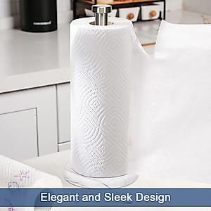 NearMoon Standing Paper Towel Holder, Kitchen Paper Towel Roll Holder- for Bathroom Kitchen Countertop, Standard or Jumbo-Sized Roll Holder (with Marble Base, Brushed Nickel)
