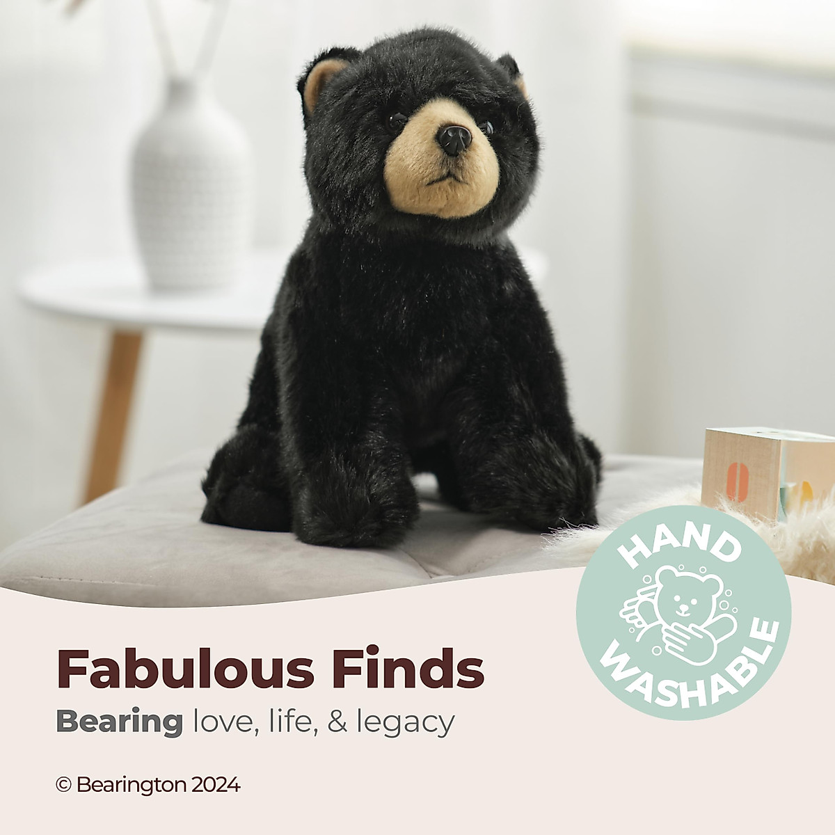 Berington Asher Plush Black Bear Stuffed Animal, 13 Inches