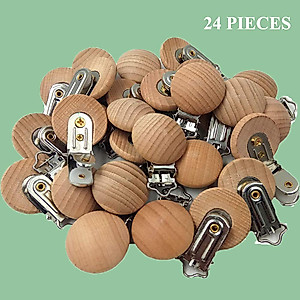 24 Pieces Natural Beech Wood Pacifier Clips Teething Grasping Toy Suspender Clips Charm DIY Pacifier Clips Holder Accessories