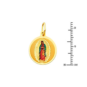 14k REAL Yellow Gold Religious Our Lady of Guadalupe Enamel Picture Charm Pendant