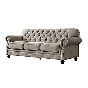 Acanva Collection Chesterfield Chenille Tufted Living Room Sofa, 91"W Couch, Almond
