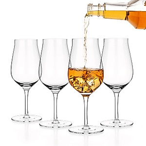 LUXBE - Bourbon, Brandy & Cognac Crystal Glasses Tulip Snifter, Set of 4 - Large Handcrafted LeadFree Glass - Great for Spirits Drinks - Whiskey Scotch - 10oz/300ml