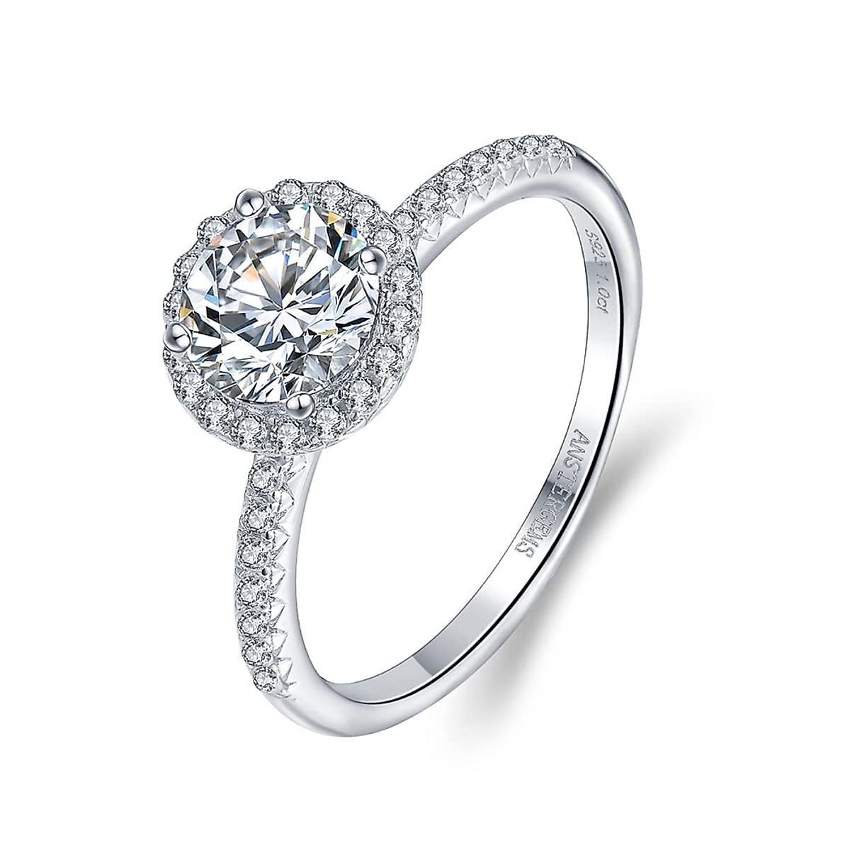 ANSTERGEMS Moissanite Ring 1CT D VVS Moissanite 925 Silver Halo Statement Ring Engagement Wedding For Women