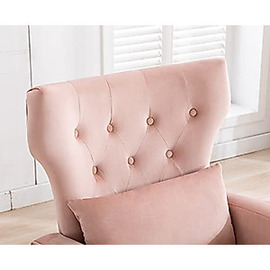 Kmax Velvet Accent Chair Mid-Century Tufted Arm Chair Gold Legs Pillow Wingback Chair for Bedroom Living Room Vanity Reading, Pink, Set of 2