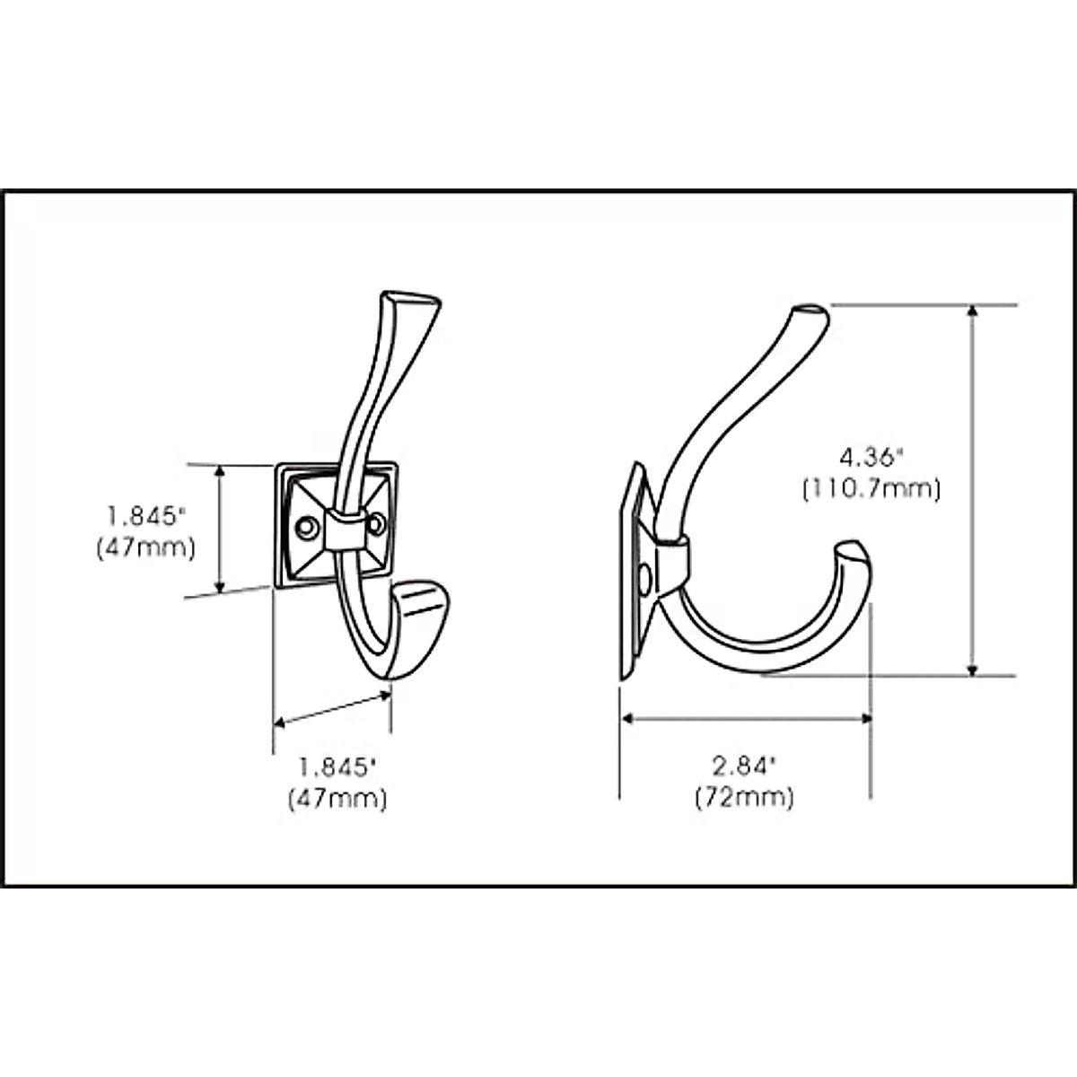 QCAA Coat and Hat Hook, Zinc Die Cast, Nickel, 5 Pack, Made in Taiwan