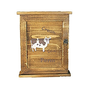 Tinksky Key Storage Cabinet Wooden Wall Mounted Key Cabinet with Panel Door Sheep Carvings Key Hanging Gift for Christmas or Birthday