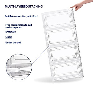 DEZENE Clear Stackable Shoe Storage Boxes: 6 Pack Balck Large Sturdy Plastic Shoe Organizer Containers for Closet, Drop Front Shoe Bins for Display Sneakers, Fit Shoe Size Up to US Men 12