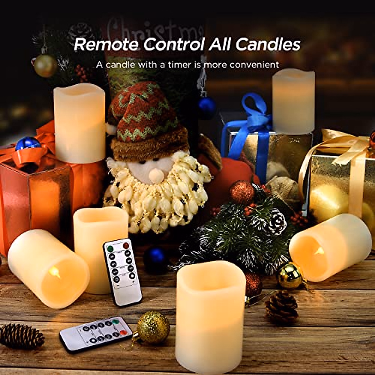 Enpornk Set of 12 Flameless Candles Battery Operated LED Pillar Real Wax Electric Unscented Fake Candles with Remote Control Cycling 24 Hours Timer, Ivory Color (D:3" x H:4")