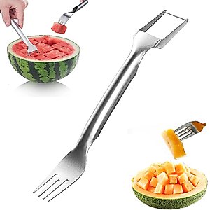 Watermelon Cutter - Watermelon Cutter Slicer Tool & Watermelon Fork 2-In-1, Stainless Steel Cut Watermelon Knife Melon Cutter Slicer, Cantaloupe Cutter for Home Party Camping Kitchen Gadget -1Pcs