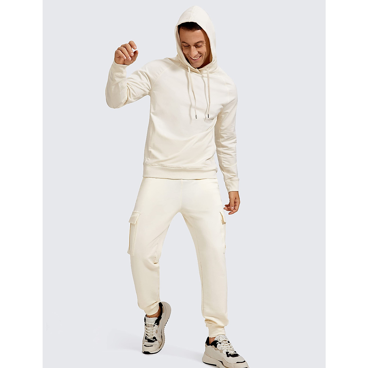 CRZ YOGA Men's Cargo Joggers Pants - 29" Cotton Lightweight Casual Lounge Athletic Workout Sweatpants with Pockets White Apricot X-Large