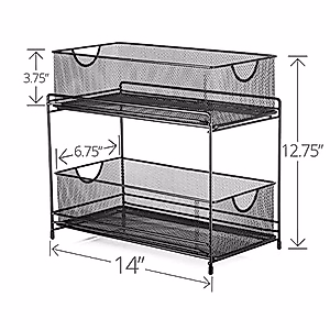 Halter 2-Tier Mesh Sliding Drawer Baskets, Bathroom, Pantry, Storage, Clothing, Cabinet Organizers, 14 by 12.75 by 6.75 Inches, Black