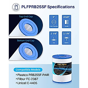 POOLPURE PRB25SF Spa Filter Replaces Unicel C-4405, Filbur FC-2387, PRB25SF-PAIR, R172464, APCC7062, CMP 25392-000-100, 17-2464, 817-5010 Hot Tub Filter 2 Pack