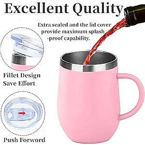Stainless Steel Wine Tumblers 12oz,Triple Insulated Wine Glass Tumbler Stemless w/Lids,Straw and Cleaning Brush,Wine Glass Coffee Mug for Wine,Cocktails,Champaign,Spill Proof Ice Hot Drink Cup
