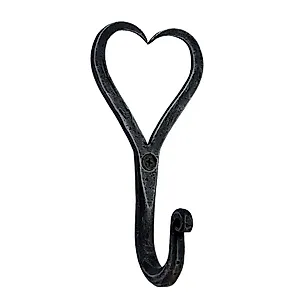 Hand Forged Heart Shape Metal Wall Hooks Wrought Iron Hook Blacksmith Vintage Wall Hook Handmade Wall Mounted Rustic Hooks for Office and Home Black Antique Finish Wall Hooks by Living Ideas
