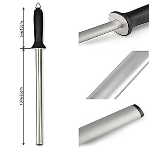 ARCCI Diamond Knife Sharpening Steel Rod 10 Inch, Professional Kitchen Diamond Knife Blade Sharpener Rod Stick, Knife Honer Steel for Honing Knife Blades, Chef Knives and Shears