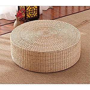 HUAWELL Japanese Style Handcrafted Eco-Friendly Breathable Padded Knitted Straw Flat Seat Cushion, Hand Woven Tatami Cushion Best for Zen, Yoga Practice or Buddha Meditation (19.7)