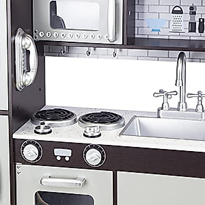 Kitchen Playset for Kids Ages 3-8, Wooden Pretend Play Kitchen, Incloud Telephone, Ice Maker, Refrigerator, Dimensions: 35” H x 31” W x 12” D