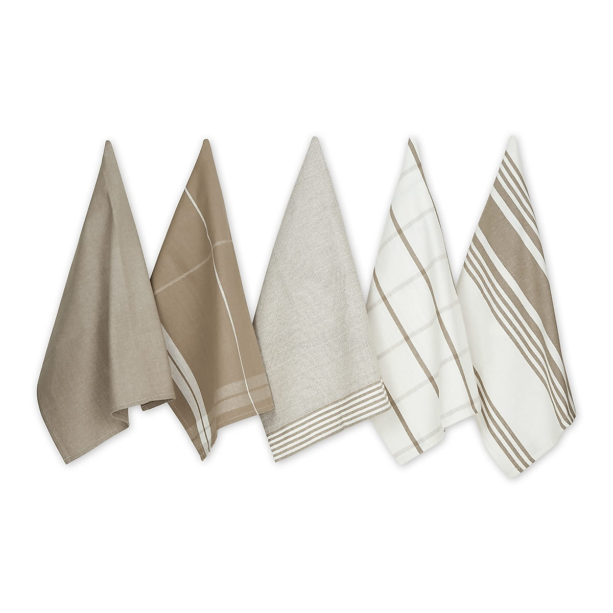 DII Assorted Woven Dishtowel Collection Classic Oversized, 20x28, Stone, 5 Piece