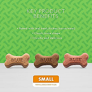 Blue Buffalo Bones Natural Crunchy Dog Treats, Small Dog Biscuits, Assorted flavors- Beef, Chicken or Bacon (16-oz bag, 4 count)