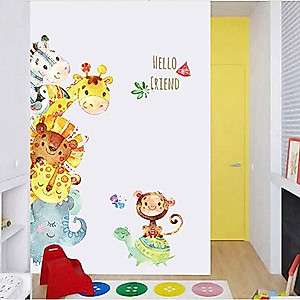 Cartoon Animals Wall Stickers DIY Children Mural Decals for Nursery Kids Baby Room Decor Bedroom Wardrobe Classroom Door Decoration (Animal)