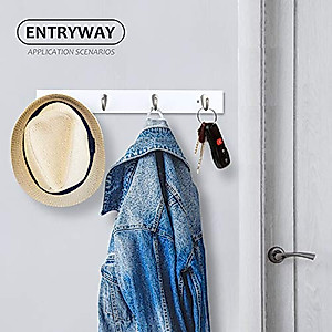 Wall Mount Coat Rack, 4-Hook Heavy Duty Wooden Key Organizer, Decorative Hook Rail for Entryway, Bedroom, Hallway, Mounted Hanger for Hats, Towels, Clothes, Bags (White)