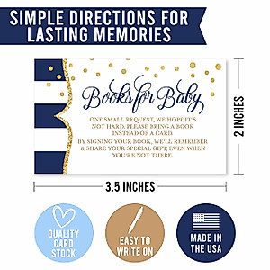 25 Books for Baby Shower Request Cards - Nautical Baby Shower Invitation Inserts, Baby Shower Book Request Baby Shower Guest Book Alternative, Bring A Book Instead of A Card, Baby Shower Book Request