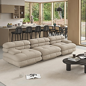 JACH Modular Sectional Couch, Double Layer Deep 3-Seat Couches, 109'' Minimalist Teddy Velvet Sectional Sofas, Convertible Sleeper Soft Sofa for Living Room Apartment (Light Brown)