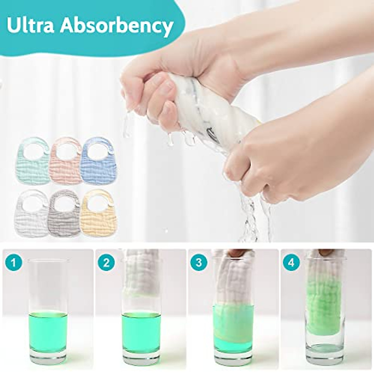 6Pack Muslin Baby Bibs Ultra Soft Absorbent - 100% Cotton Baby Bandana Drool Bibs Adjustable Snaps for Infants, Newborns and Toddlers, Stylish Unisex Bandana Bibs for Teething and Drooling