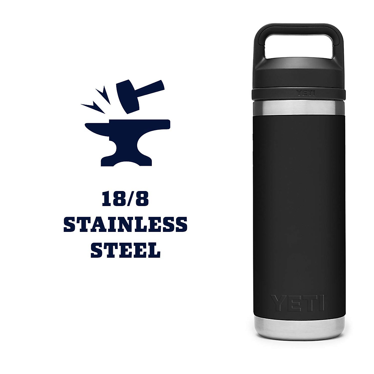 YETI Rambler 18 oz Bottle, Vacuum Insulated, Stainless Steel with Chug Cap, Black