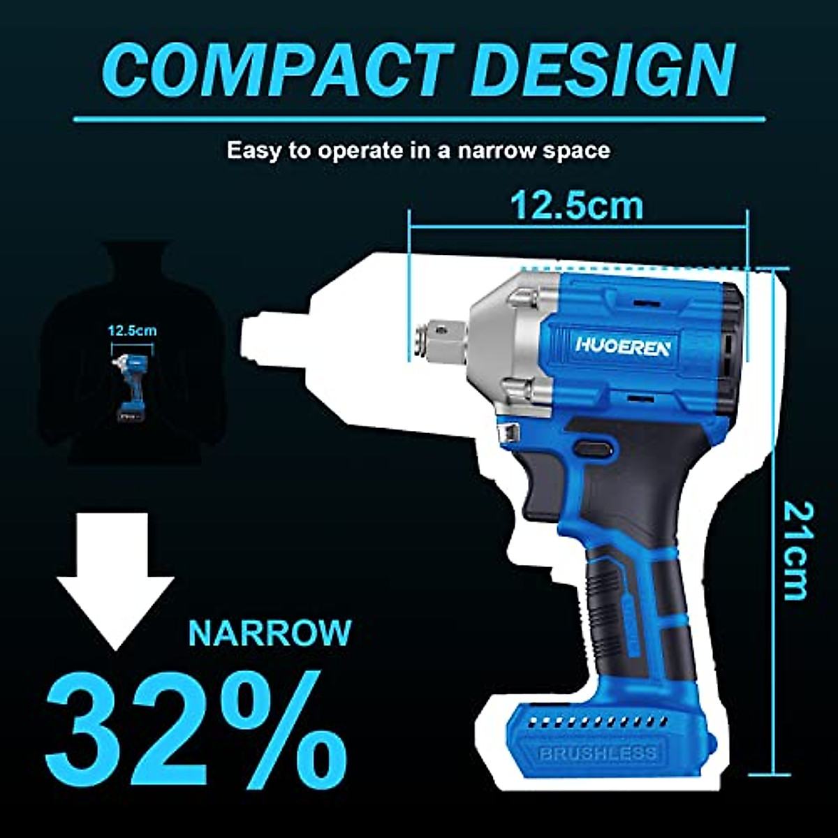 Huoeren Electric Cordless Impact Wrench 1/2 Inch,480Ft-lbs(650N.m) High Torque Battery Impact Wrench,21V Brushless Impact Gun Set with 2x4.0Ah Battery,4 Sockets,4 Drills and 4 Screws for Car & Home