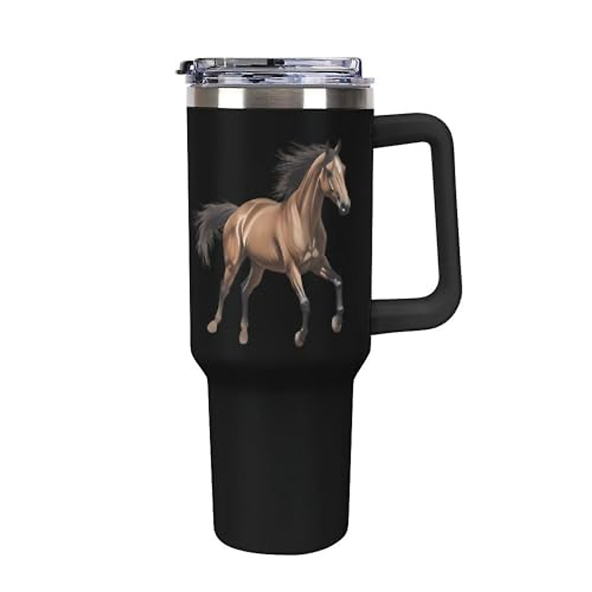 Running Arabian Horse 40oz Water Bottle Double Wall Insulated Tumbler with Handle Leakproof Travel Mug Black-style