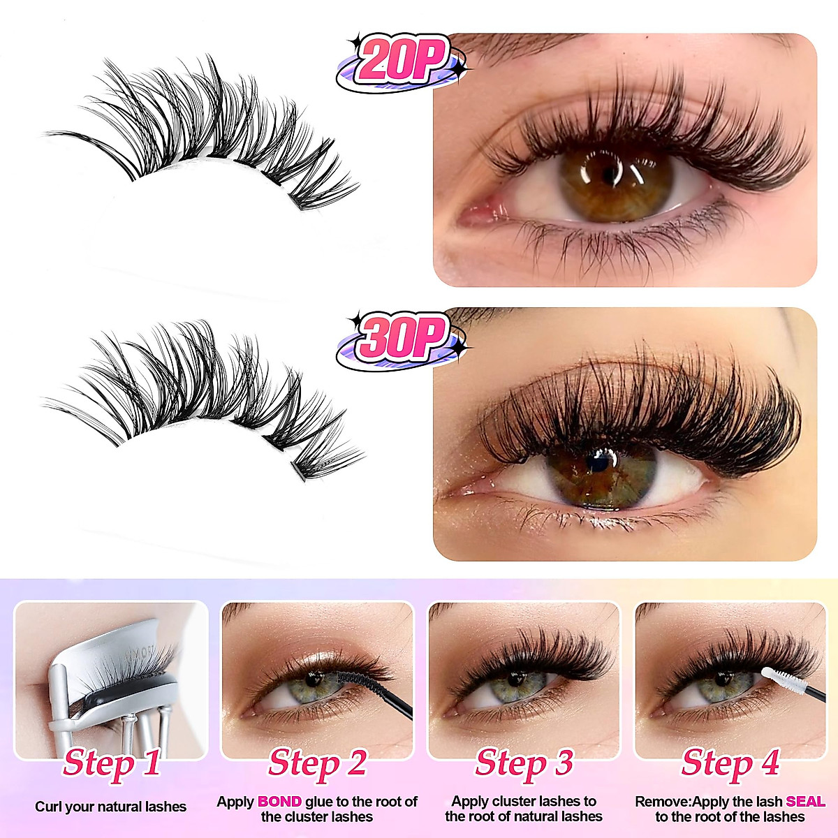 Natural Lash Extension Kit DIY Cluster Eyelash Extension Kit Individual Lashes with Lash Bond and Seal 10-18MM Lash Clusters by HeyAlice (40P, 240PCS, 10-18MM)