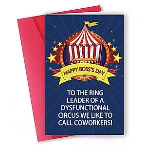 MQMRYeto Funny Boss's Day Card, Ring Leader of Dysfunctional Circus Card, Boss Appreciation Card, Boss Day Card Gifts for Men Women, Boss Birthday Card