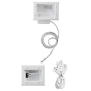 DATA COMM Electronics In Wall Cable Management Kit With Duplex Power Outlet - Behind Wall TV Wire Kit Low Voltage In Wall Cord Concealer For Sleek TV Setup - Easy DIY without Electrician,White