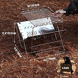 PSKOOK Camping Grills, Stainless Steel Portable Foldable Campfire Charcoal BBQ Grill, Lightweight Fire Pit for Travel, Outdoor Cooking, Bushcraft, Picnics, Garden, Balcony and Beach,Easy to Assemble