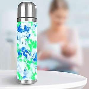 Stainless Steel Leather Vacuum Insulated Mug Abstract Thermos Water Bottle for Hot and Cold Drinks Kids Adults 16 Oz