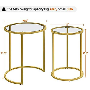 Yaheetech Round Nesting Side Table Stacking Coffee Table, Set of 2 Circular Modern End Tables w/Metal Frame & Tempered Glass Top & Protective Foot Pads for Small Space Living Room Bedroom Office