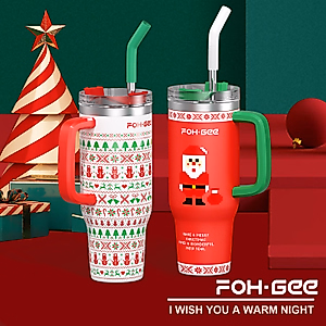 FOHGEE Christmas Style 40oz Stainless Steel Tumbler with Handle - Keep Drinks Cold & Hot All Season! (Red Santa)