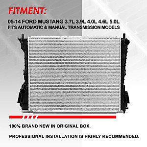 Auto Dynasty DPI 2789 Factory Style 1-Row Cooling Radiator, Compatible with Ford Mustang 3.7L 3.9L 4.0L 4.6L 5.0L AT MT 05-14, Aluminum Core
