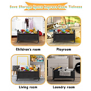 Ardier 80L Large Kids Toy Box with Wheels, Toy Chest Storage Organizer for Toddlers, Boys, Girls, Toy Storage Bin for Stuffed Animals, PlayRoom, Bedroom, Nursery, Living Room, Black