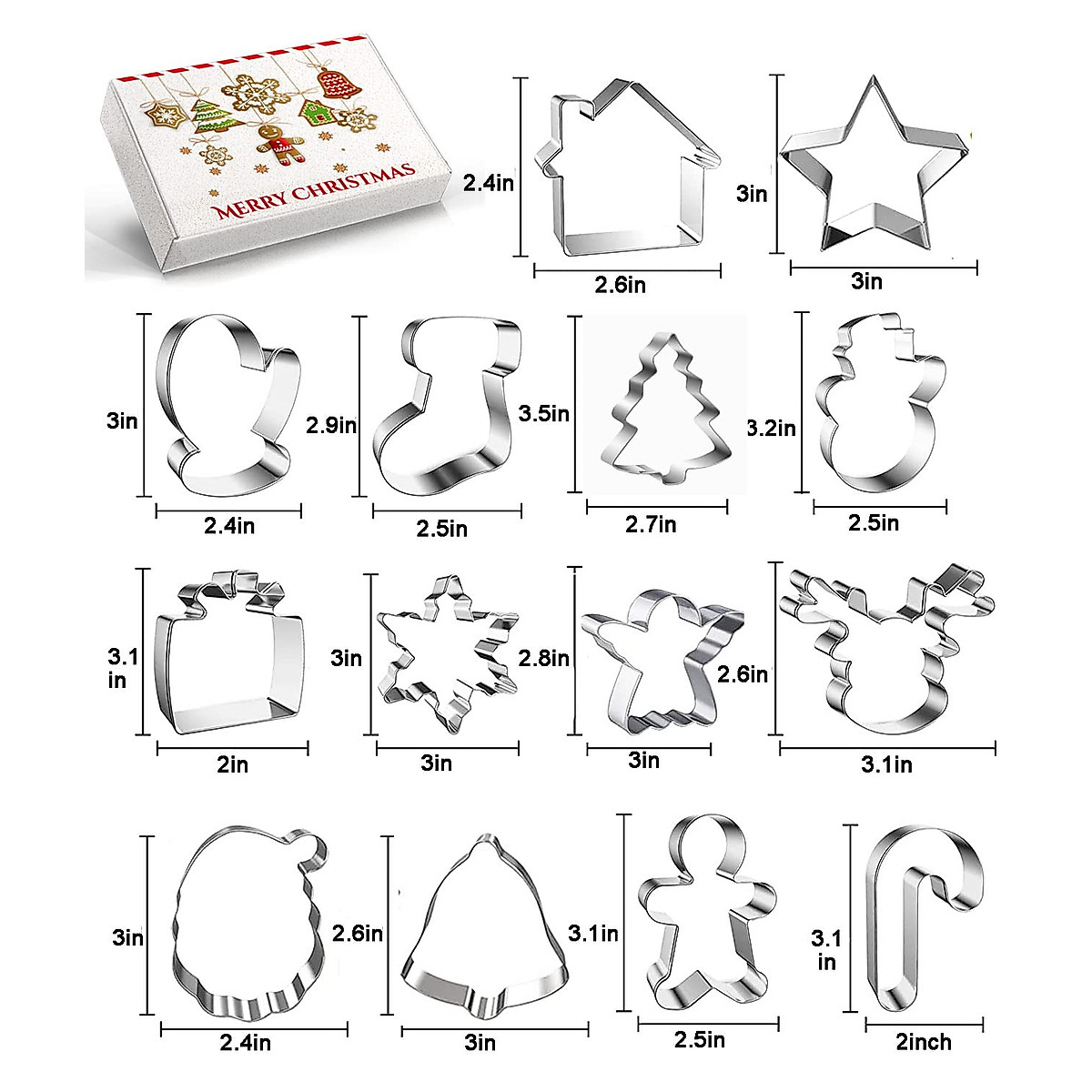 Cookie Cutters Christmas Shapes, 14PCS Christmas Cookie Cutters for Baking, Making Muffins,Biscuits, Sandwiches - Snowflake, Christmas Tree, Reindeer, Gingerbread Boy, Snowman, Angel, Bell, Gloves etc
