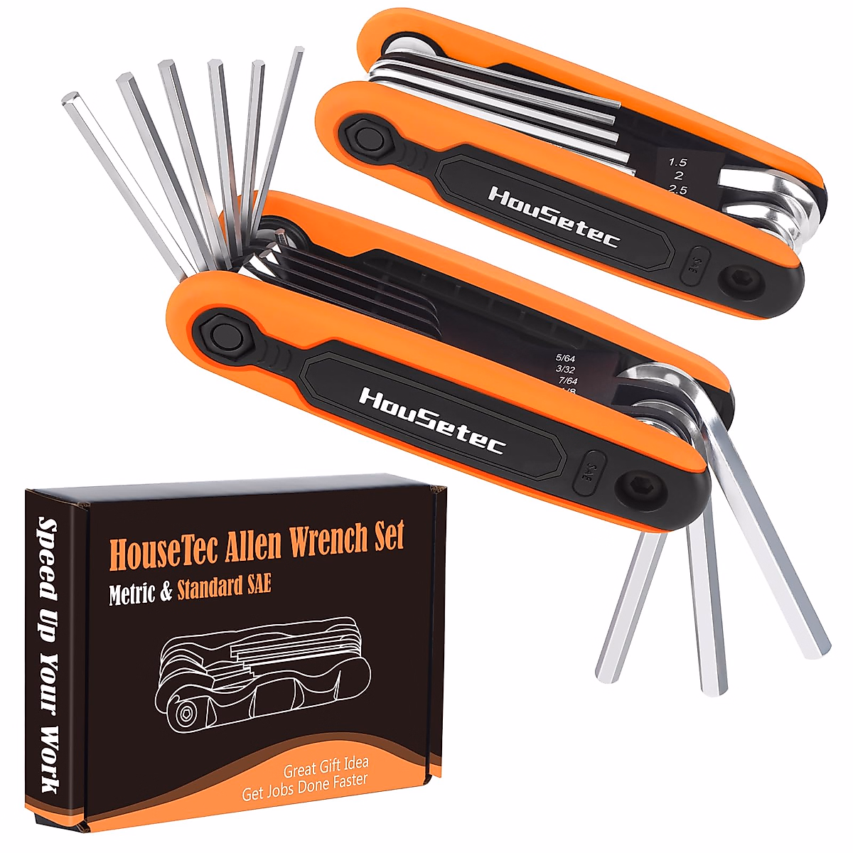 Allen Wrench Set, 2 Pack Aluminum Hex Key Set Metric & Standard SAE - Allen Key Set Made of Aluminum Alloy for Hex Head Socket Screw, Tool for Men Women Husband Stocking Stuffers for Men (Plastic)